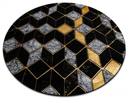 Dywany Łuszczów Kusový koberec Gloss 400B 86 3D geometric black/gold kruh - 120x120 (průměr) kruh cm