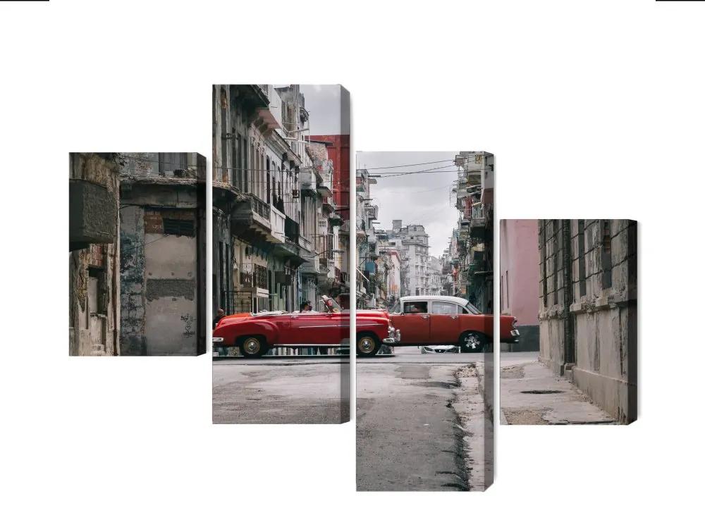 Vícedílný obraz Auta V Retro Stylu Na Kubě Nedostatek Nedostatek Přírodní plátno 120x75
