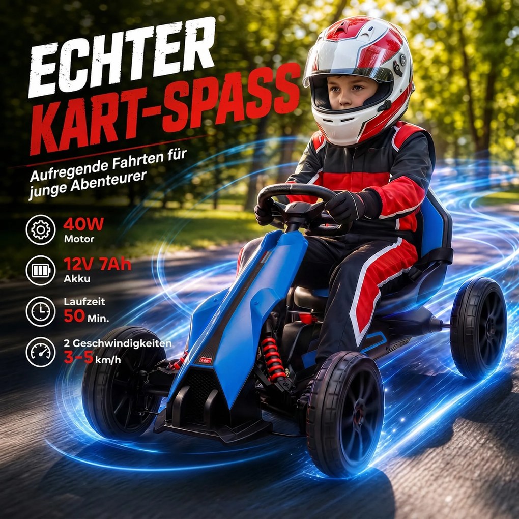 HOMCOM Elektrický Go-Kart pro Děti ve Věku 3-8 Let s 12V Baterií - Nastavitelná Rychlost 3-5 km/h a Bezpečnostní Pás - Nosnost 30 kg pro Venkovní Pou…