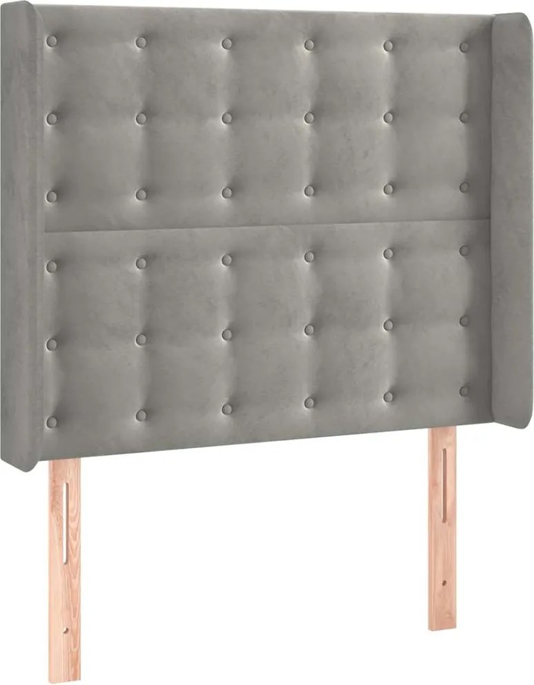 Čelo postele typu ušák světle šedé 83x16x118/128 cm samet 3120044