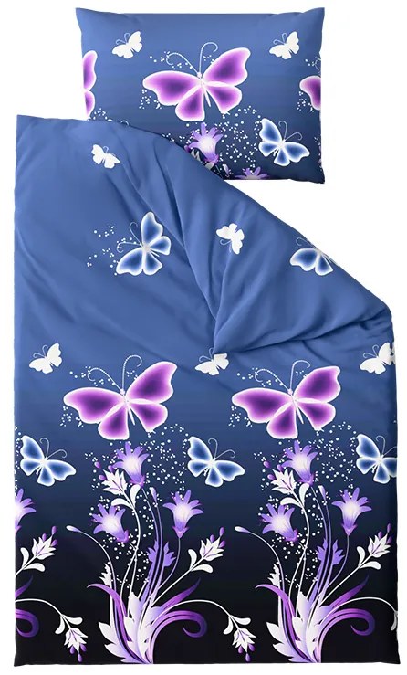 Povlečení z mikrovlákna VIOLET BUTTERFLY tmavě modré Rozměr povlečení: 2 ks 70 x 90 cm | 200 x 220 cm