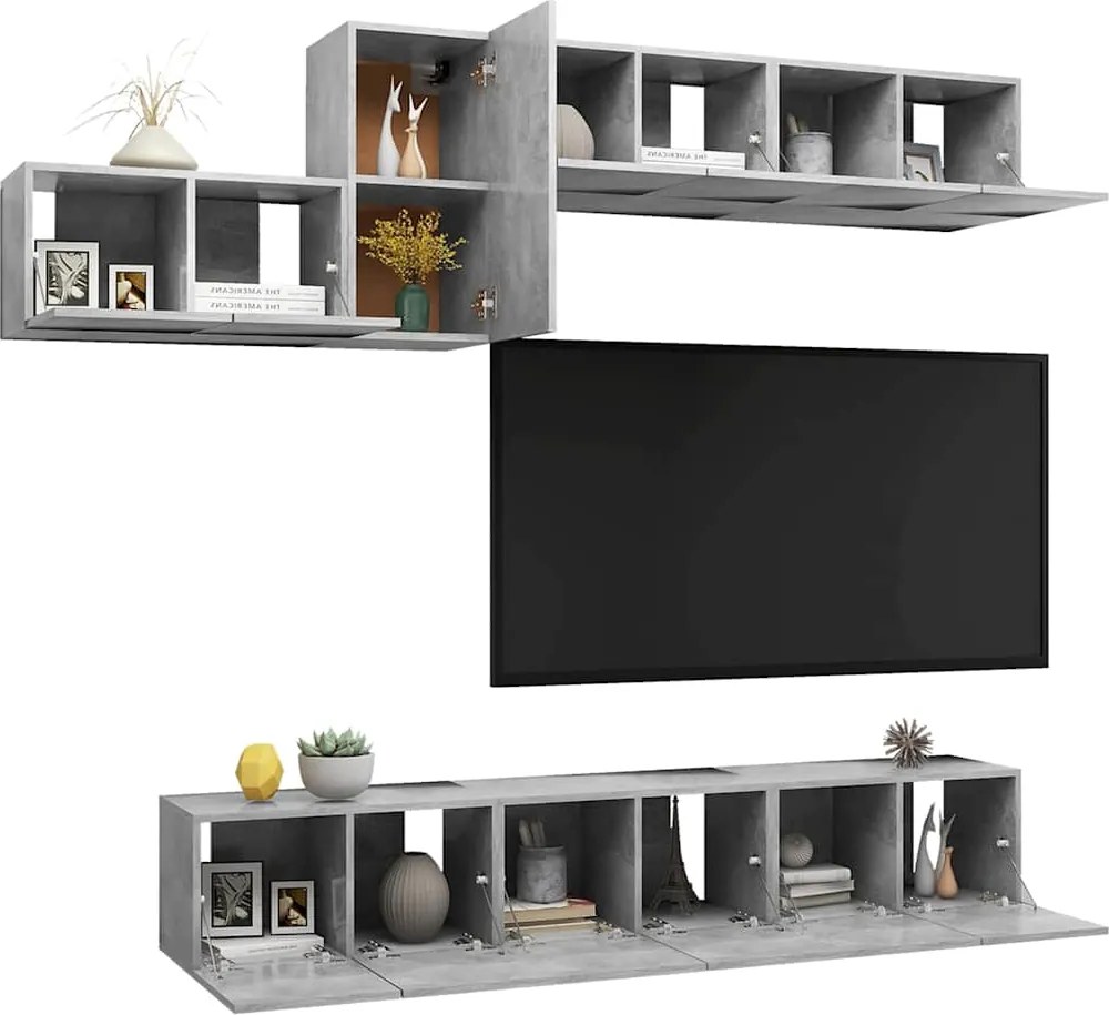 7dílný set TV skříněk betonově šedý kompozitní dřevo 3079149