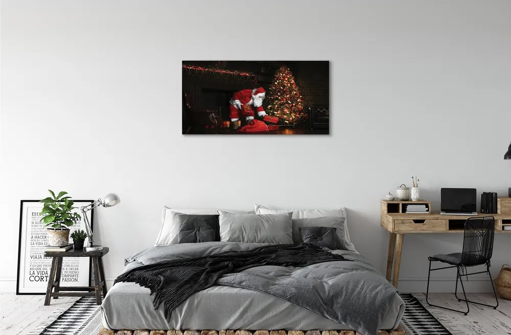 Obrazy na plátně Ozdoby na vánoční stromeček dárky Claus 120x60 cm