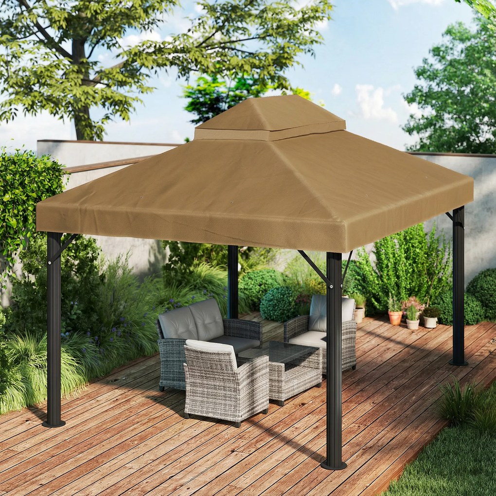 Outsunny náhradní potah pro altán 4 x 3 m, dvojitá střecha s odtokovými otvory, polyester 370 g/m², béžová