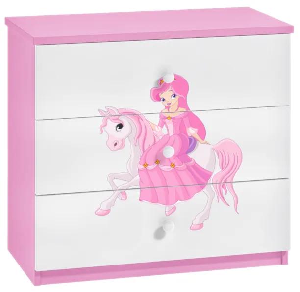 Dětská komoda BABYDREAMS, 80x80x41, růžová/princezna na koni