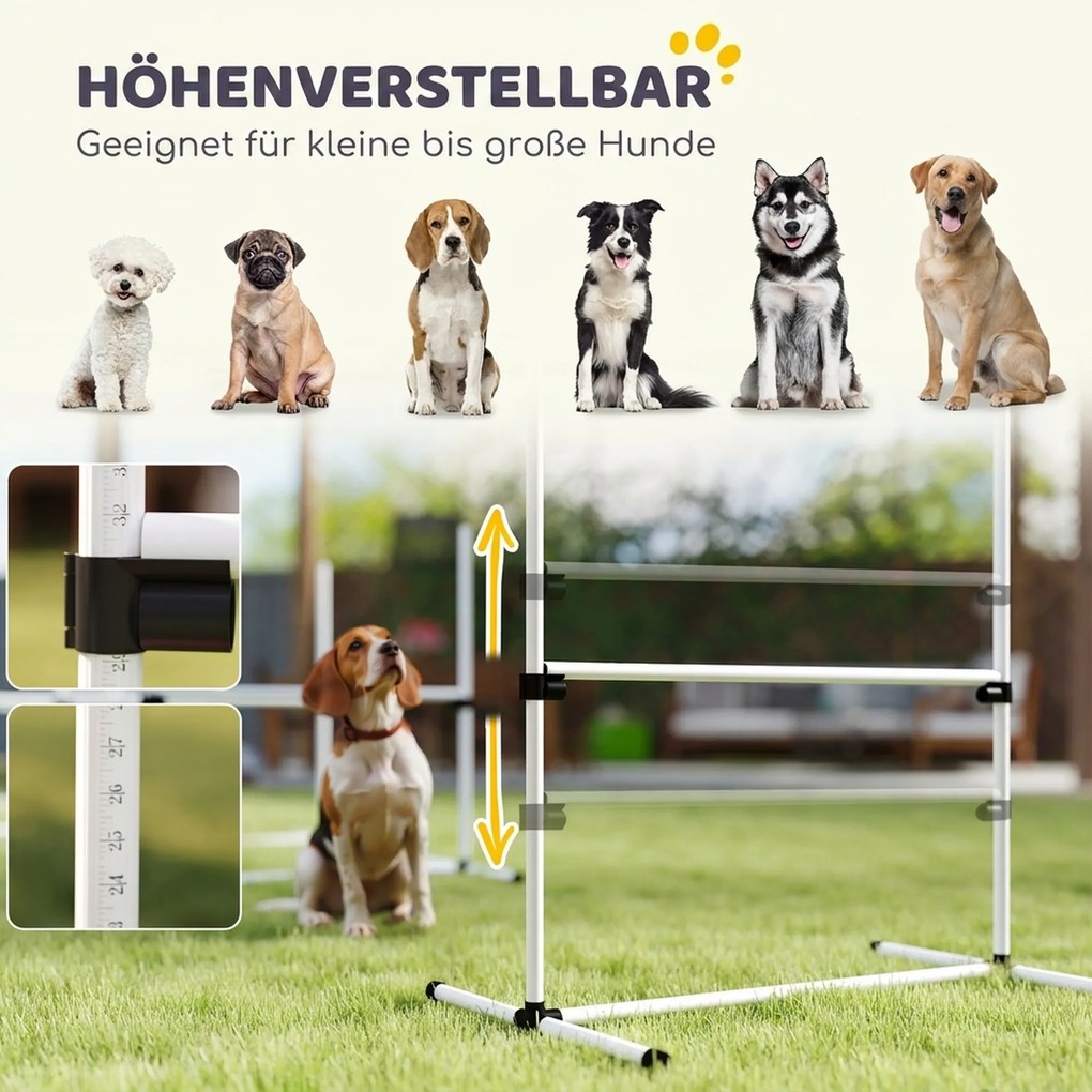 PawHut agility překážková sada pro výcvik psů 4 překážky slalomové tyče plastové bílé 99x65x94cm pro aktivní výcvik psů