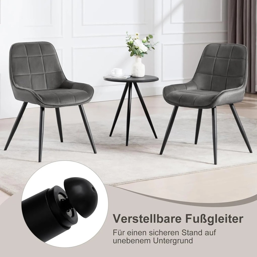 WOLTU Sada 2 čalouněných jídelních židlí z sametu s ergonomickou opěrkou, tmavě šedá