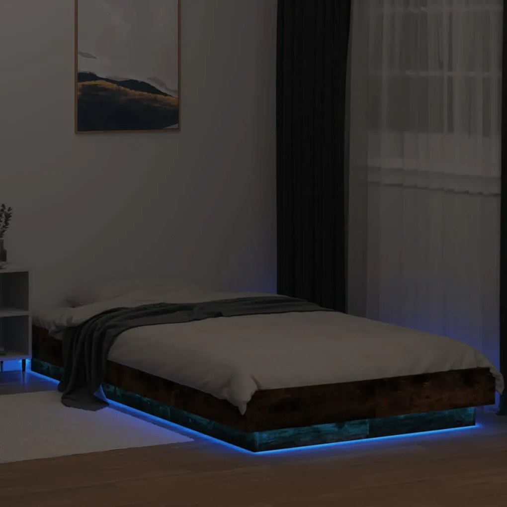 Rám postele s LED osvětlením kouřový dub 75 x 190 cm kompozit 3281158