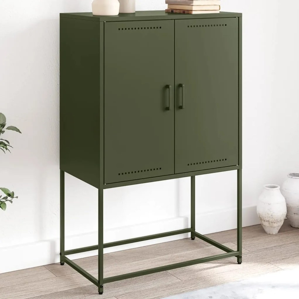 Skříň highboard olivově zelená 68,5 x 38,5 x 107 cm ocel