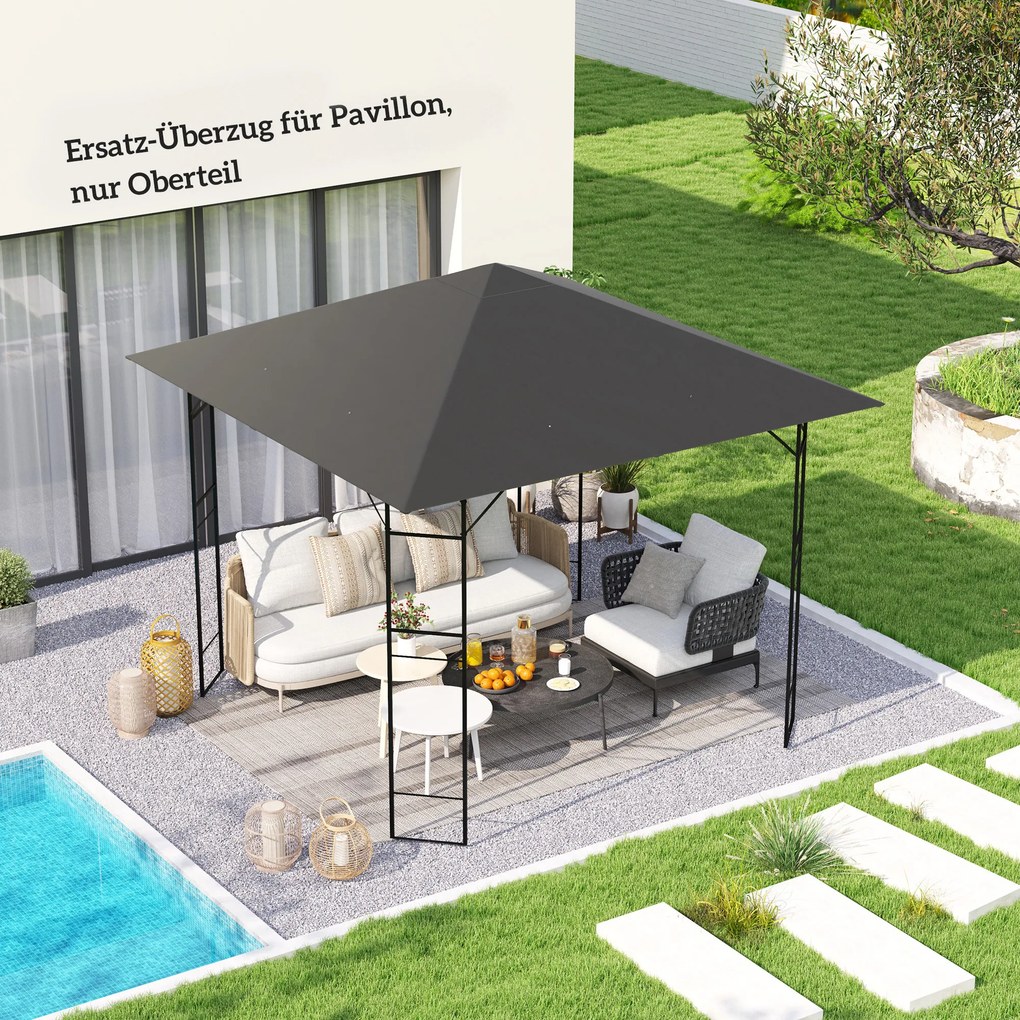 Náhradní střecha pro pavilon 3 x 3 m Vodoodpudivá střecha pavilonu UPF30+ Náhradní potah Oxfordská tkanina, 370 g/m², šedá barva