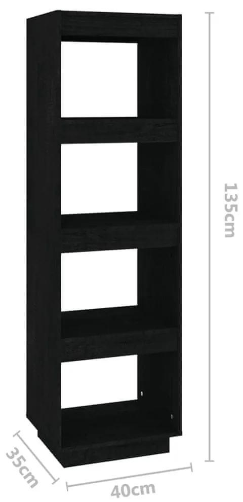 Petromila Knihovna / dělicí stěna černá 40 x 35 x 135 cm masivní borovice