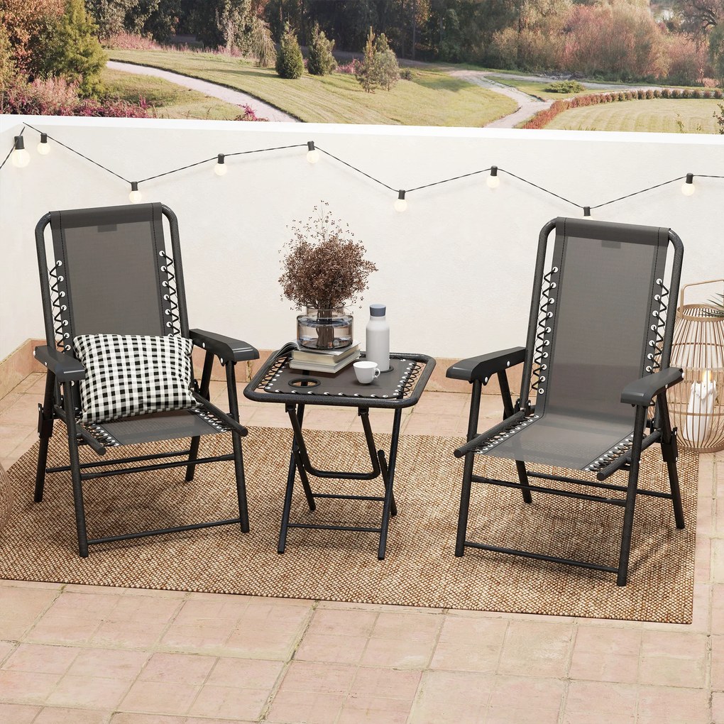 Outsunny Bistro set 3dílný ocelový zahradní nábytek odolný proti povětrnostním vlivům se skládacím bistro stolem držák na pohár zahradní židle černá