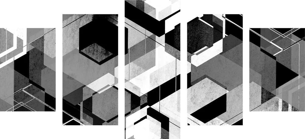 5-dílný obraz abstraktní geometrie v černobílém provedení - 100x50 cm