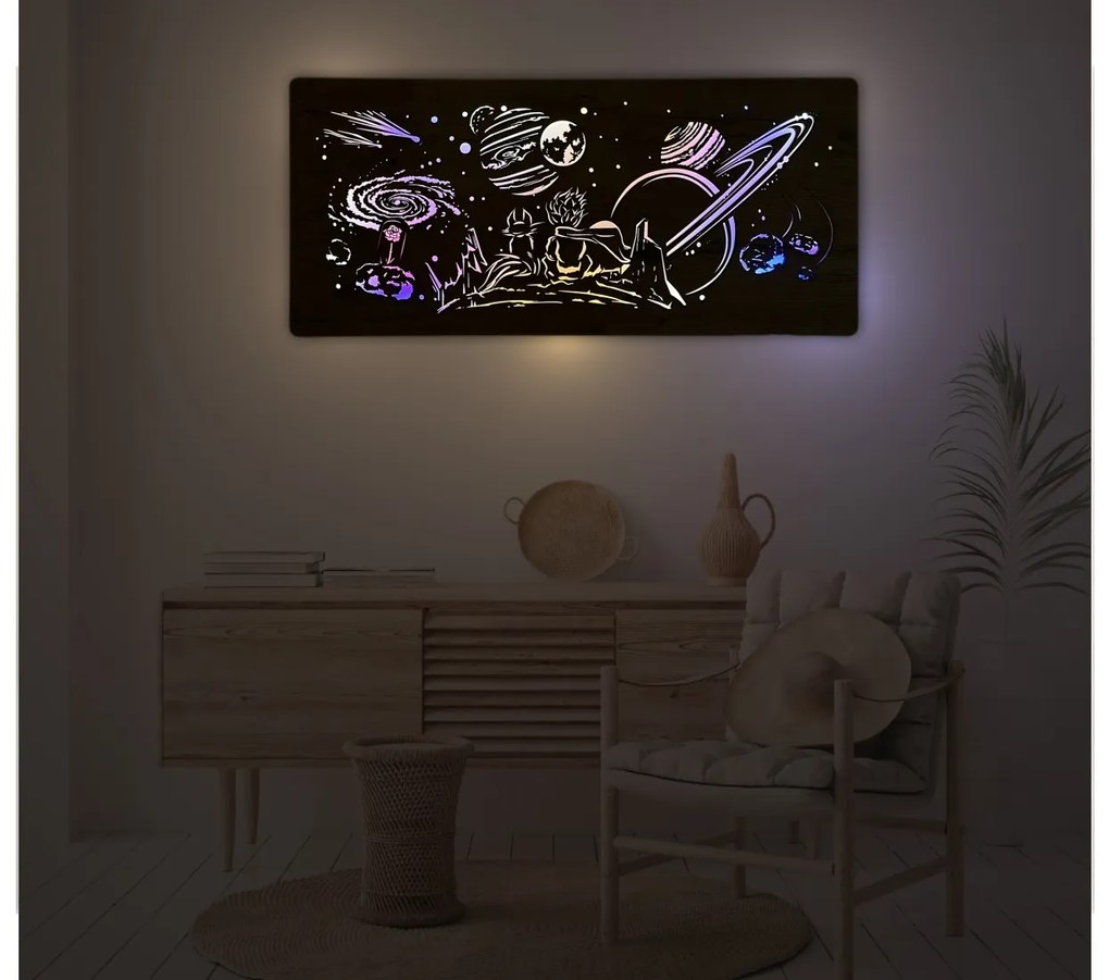 Li-Go "Malý princ" světelný obraz s baterií 90x40cm varianta: ovládání na obraze včetně dálkového ovladače, provedení: bříza