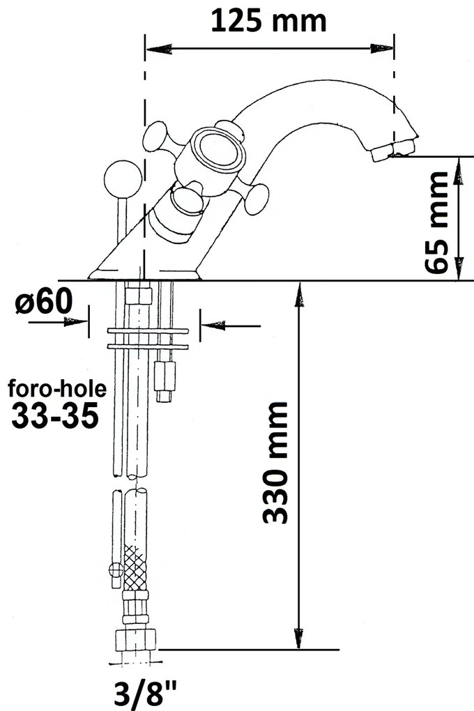 Reitano Rubinetteria ANTEA stojánková umyvadlová retro baterie s výpustí, chrom/zlato 3172