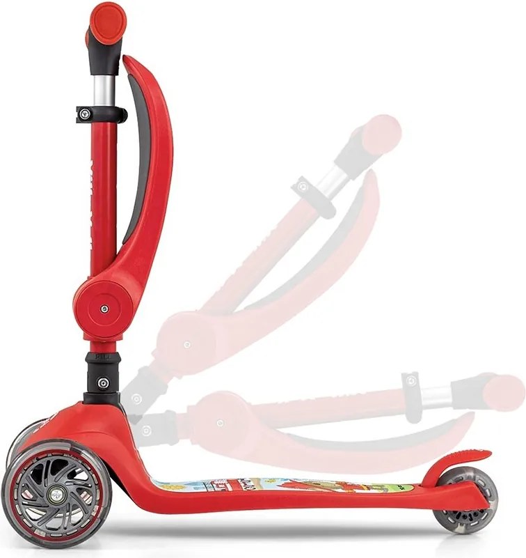 Tříkolová balanční koloběžka-scooter se sedátkem FUZZY Milly Mally red