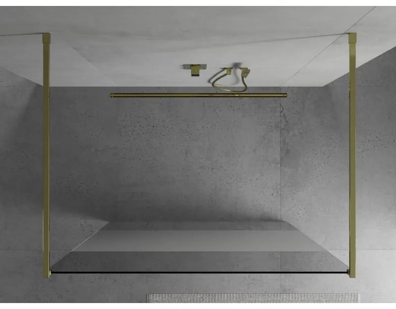 Mexen Kioto, průchozí sprchová zástěna 110 x 200 cm, 8mm čiré sklo/námraza, 2x zlatá stabilizační rozpěra, 800-110-002-50-35