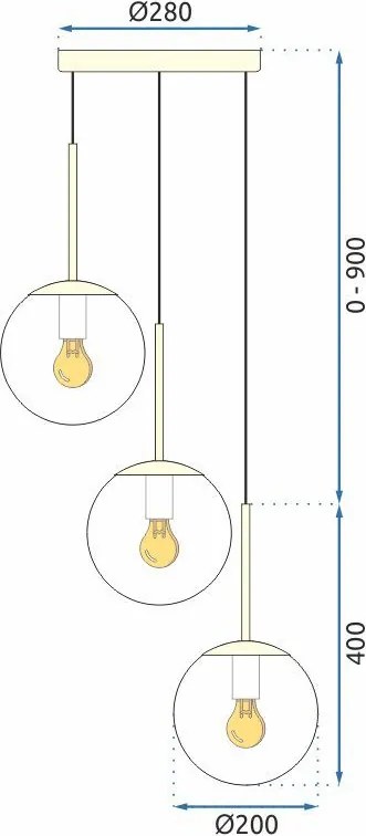 Toolight - Závěsná lampa 3xE27, zlatá-bílá, OSW-08193
