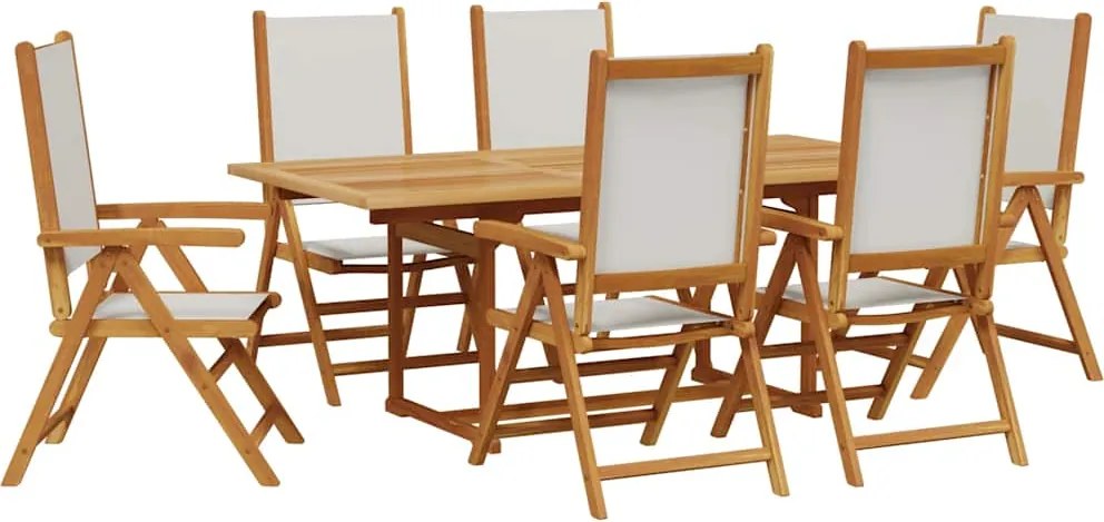 7dílný zahradní jídelní set krémově bílý textil a masivní dřevo 3281736