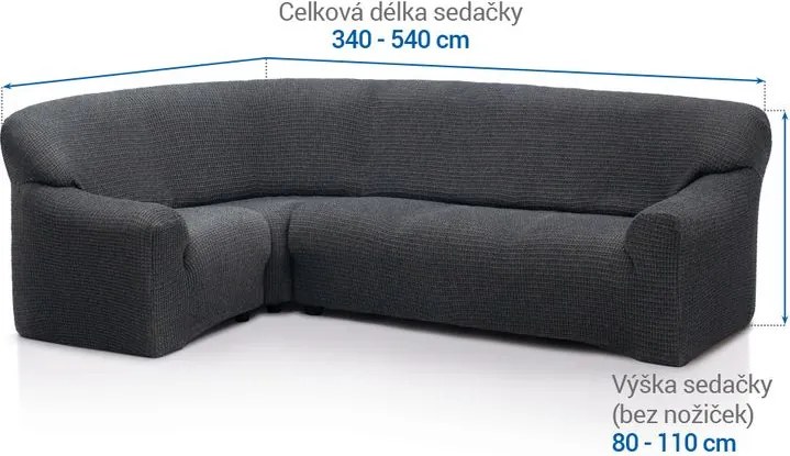 Super strečové potahy RUBINIA antracitová rohová sedačka (š. 340 - 540 cm)