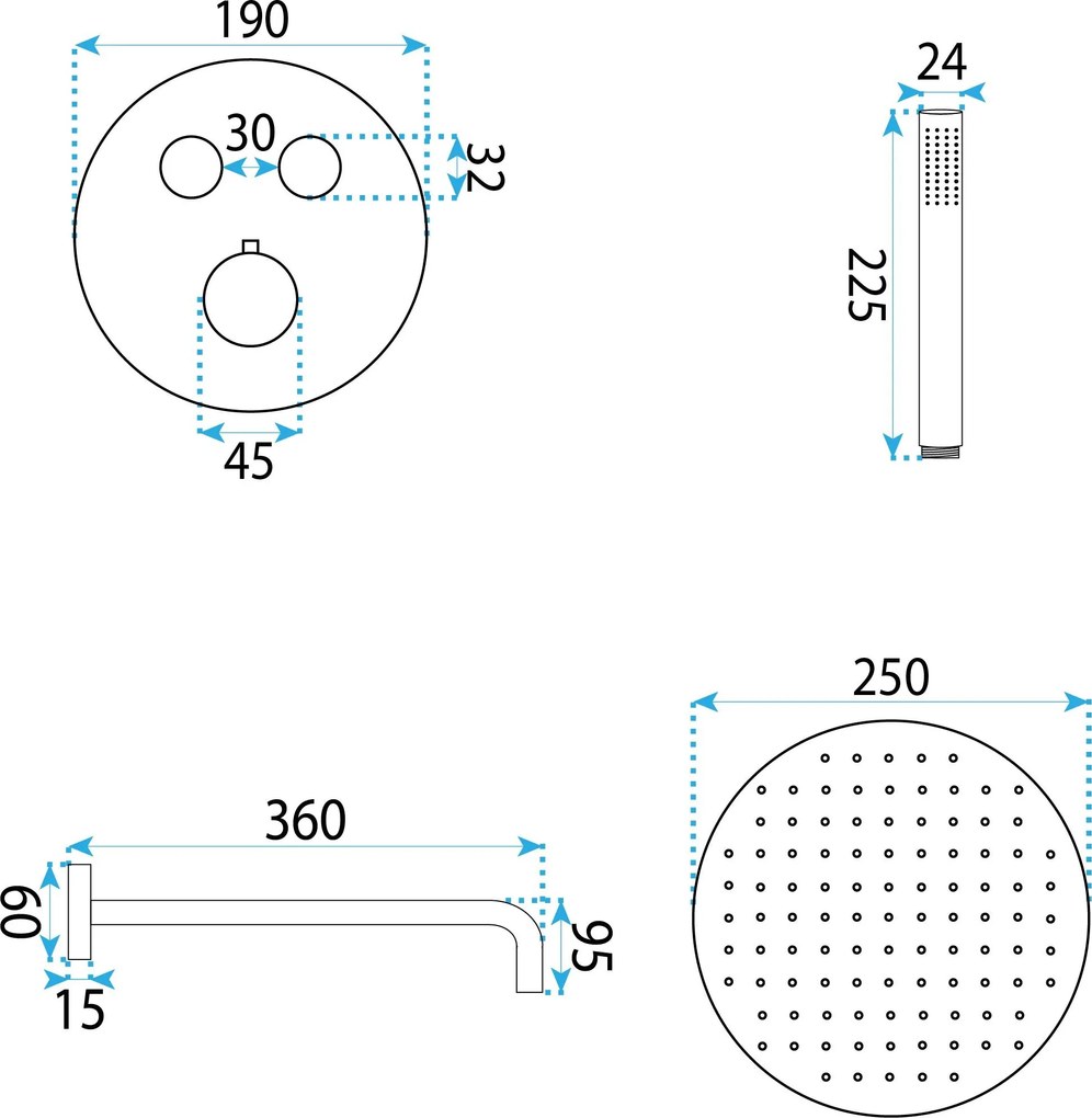 Sprchový komplet REA LUNGO DIAMOND + BOX s termostatickou podomítkovou baterií, chrom
