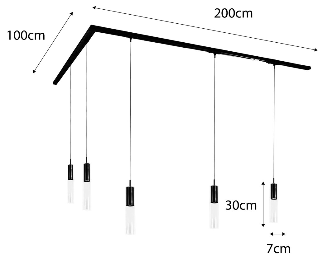 Moderní kolejnicový systém s 5 závěsnými svítidly z tmavého kovu 1-fázový - Iconic Lloyd