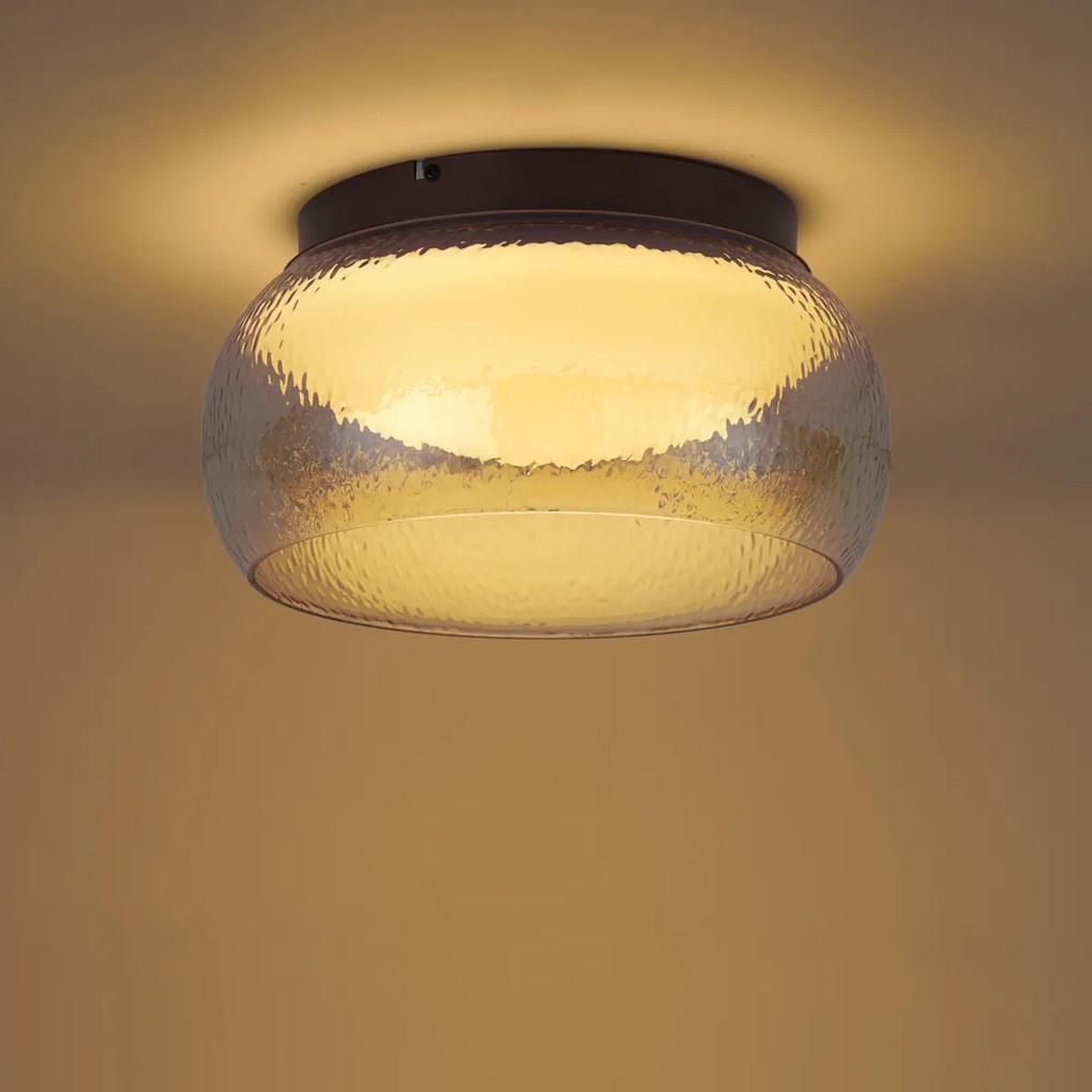 Stropní svítidlo Art Deco hnědé s jantarovým sklem vč. LED 3-stupňově stmívatelné - Thimble