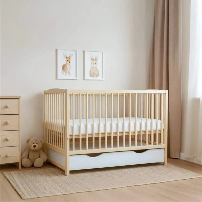 Dětská postýlka New Baby LILLY se stahovací bočnicí a šuplíkem přírodní