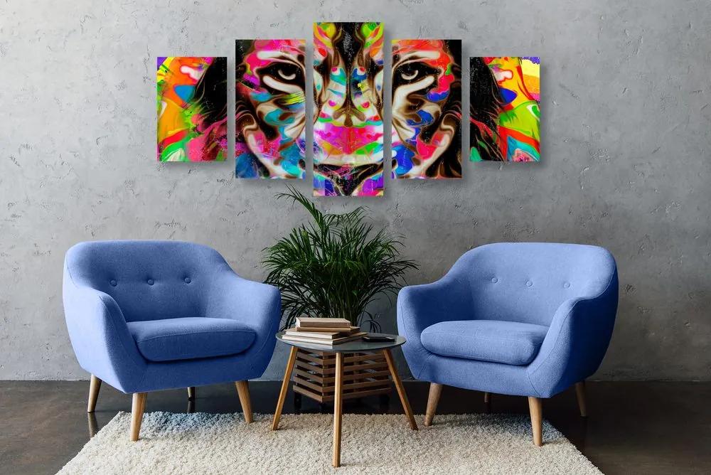 5-dílný obraz barevná hlava lva Varianta: 100x50
