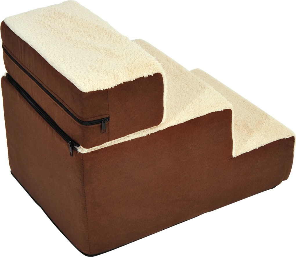 PawHut schody pro psy Praktické schody pro psy a kočky se 3 stupni, plyšové, béžové, 54x40x39cm| Aosom