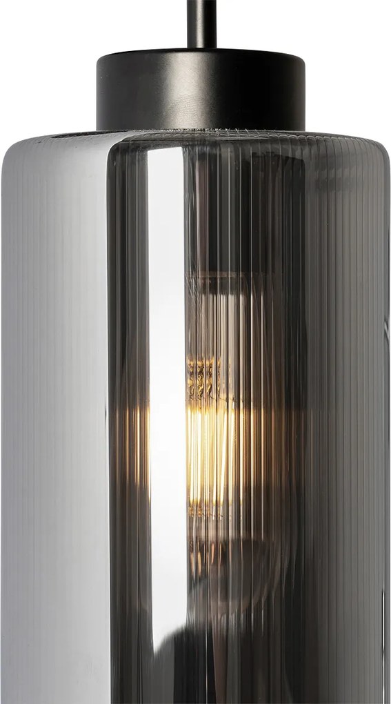Art Deco nástěnná lampa černá s kouřovým sklem - Laura