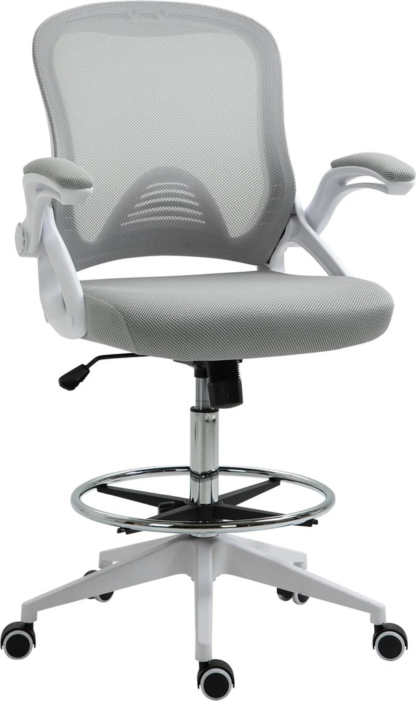 Ergonomická kancelářská židle Vinsetto s sklápěcími opěrkami a nastavitelným kroužkem pod nohy, výškově nastavitelná otočná židle s funkcí naklápění,