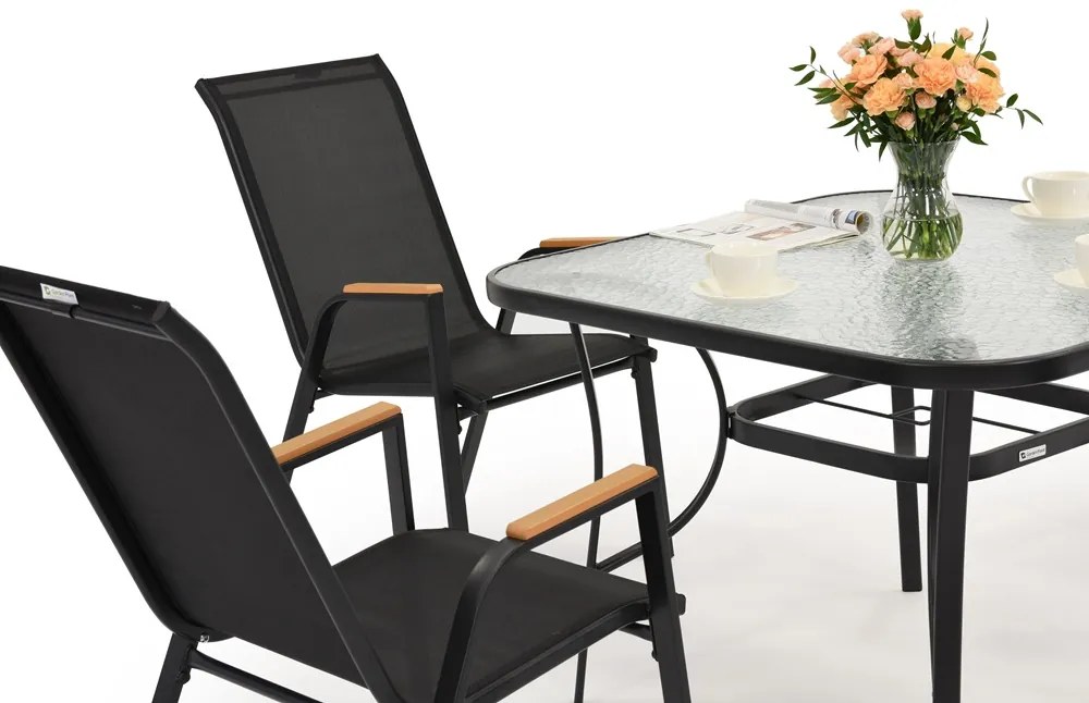 Kovový zahradní nábytek Modena/Bitonto pro 4 osoby se čtvercovým stolem Garden Point černý