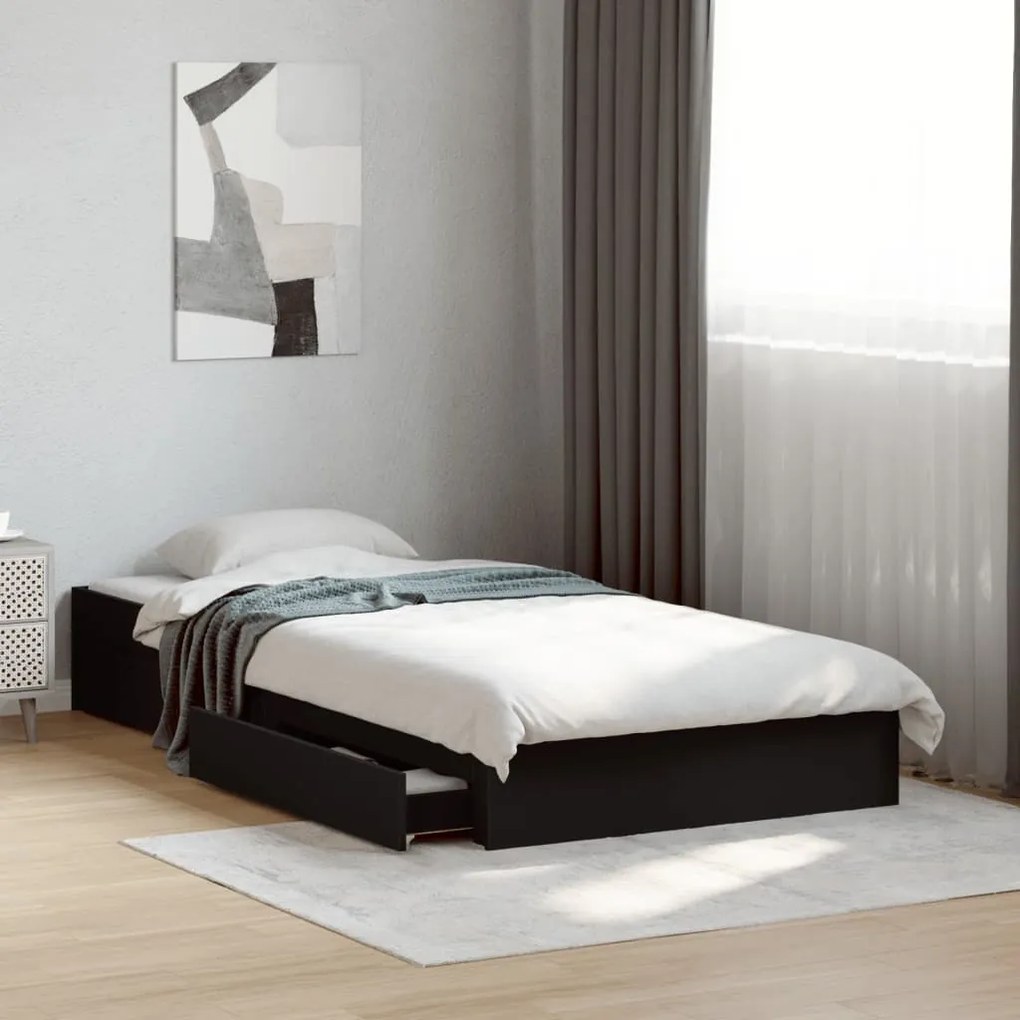 Rám postele se zásuvkami černý 90 x 190 cm kompozitní dřevo 3280707