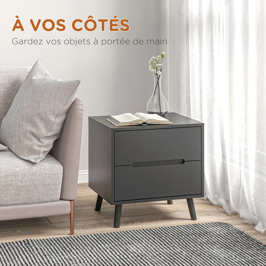 Noční stolek HOMCOM s 2 zásuvkami, moderní design pro ložnici a obývací pokoj, 50 x 40 x 50,5 cm, černý | Aosom