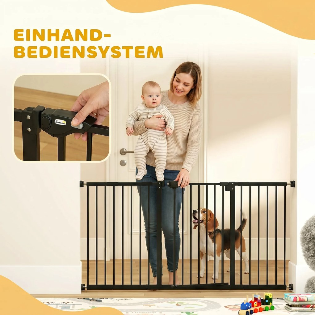 PawHut Bezpečnostní branka do dveří Bariérová branka Bezpečnostní branka pro domácí zvířata Schodišťová branka bez vrtání Kov Plast Černá 136,3 cm x …