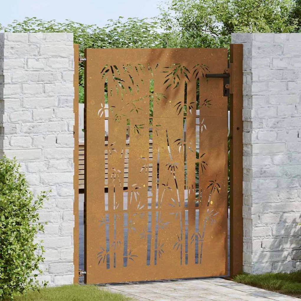 Zahradní branka 100 x 125 cm corten ocel bambusový design 153240