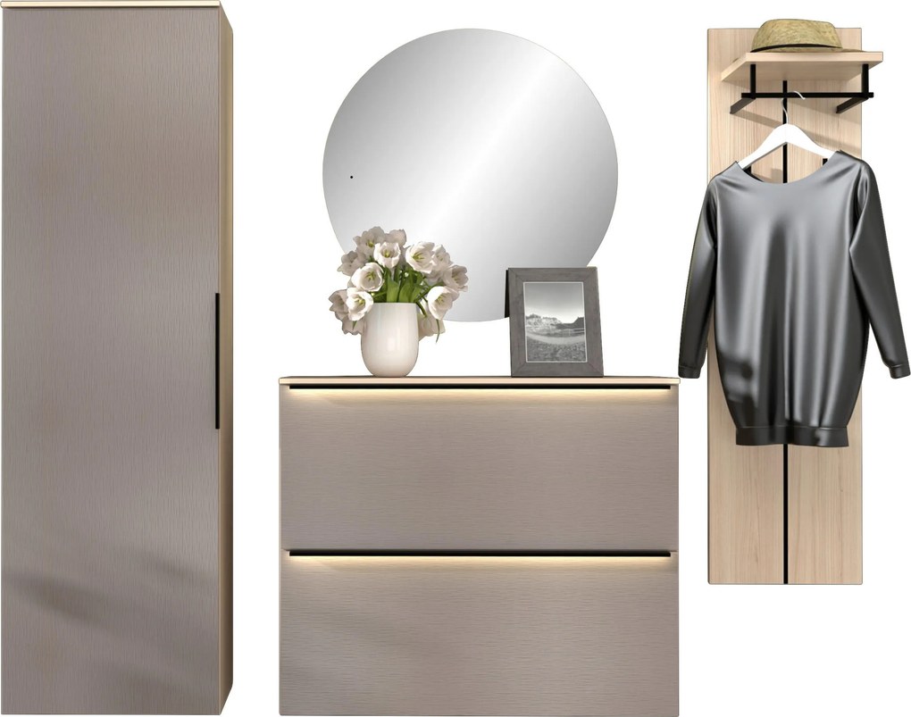XXXLutz ŠATNA, šedá, barvy dubu, 227/195/37 cm Voleo - Online Only šatny & botníky - 002737049007