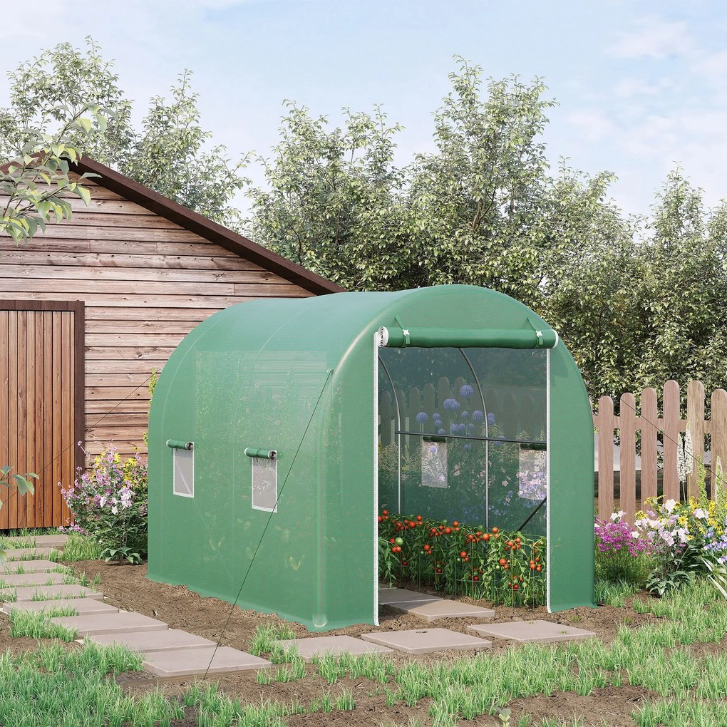 Zelený tunelový skleník Outsunny 6 m² s posuvnými okny a zipovým vchodem | Aosom
