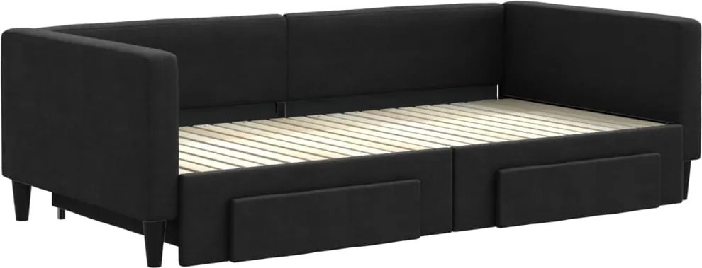 Válenda s přistýlkou a zásuvkami černá 100 x 200 cm textil 3196621