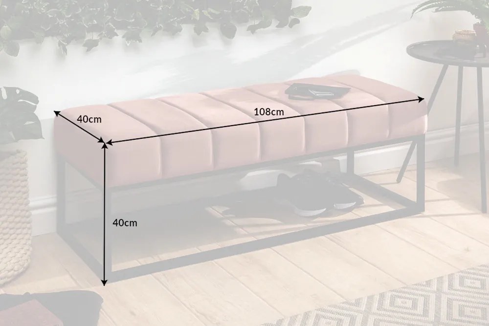 Designová lavice Halle 110 cm samet - starorůžová