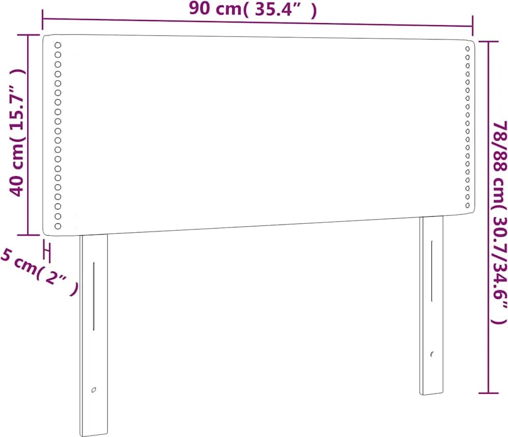 Čelo postele s LED tmavě šedé 90x5x78/88 cm samet 3121509