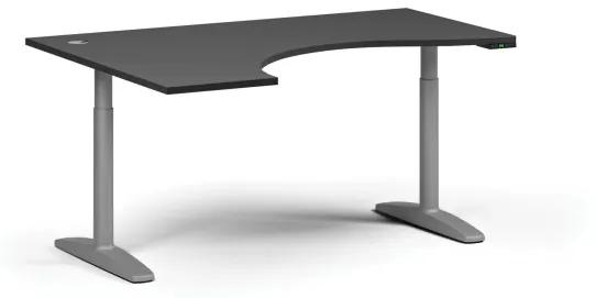 Výškově nastavitelný stůl OBOL, elektrický, 675-1325 mm, ergonomický levý, deska 1600x1200 mm, šedá zaoblená podnož, grafit