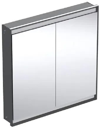 Geberit ONE - Zrcadlová skříňka s LED osvětlením, 900x900x150 mm, 2 dvířka, vestavná, matná černá 505.803.00.7