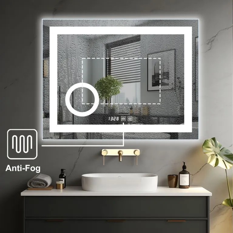 LED zrcadlo 80 × 60 cm s kosmetickým zrcátkem, 3× zvětšení