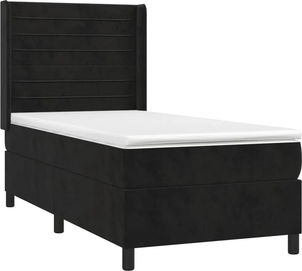 Box spring postel s matrací a LED černá 90x190 cm samet 3139597