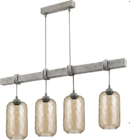 BRILAGI - Lustr na lanku WOOD GLASS 4xE27/60W/230V borovice/šedá/kouř hnědá