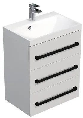 Koupelnová skříňka s černou úchytkou a umyvadlem SAT Cube Way 60x76,5x40 cm bílá lesk lesk/mat CUBE2C603BL