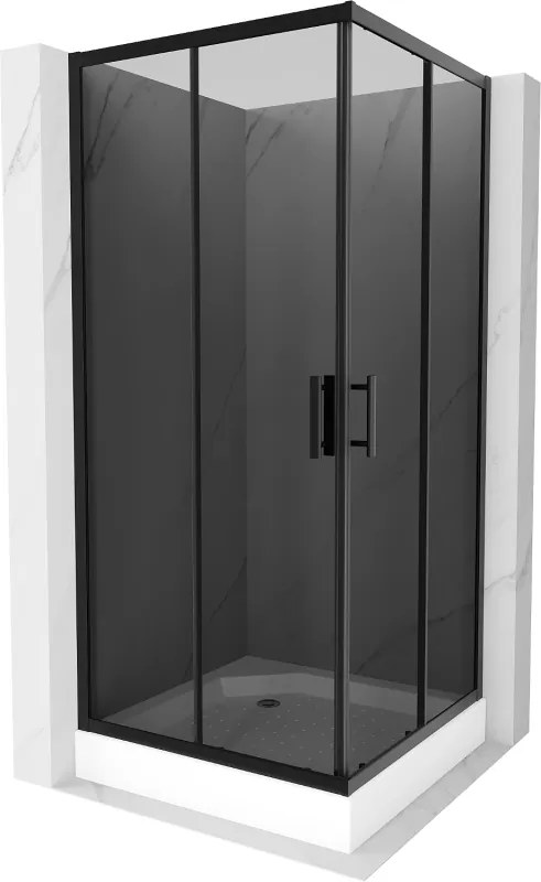 Mexen Rio, čtvercový sprchový kout 90(dveře)x90(dveře)x190 cm, 5mm šedé sklo, černý profil + bílá sprchová vanička RIO, 860-090-090-70-40-4510