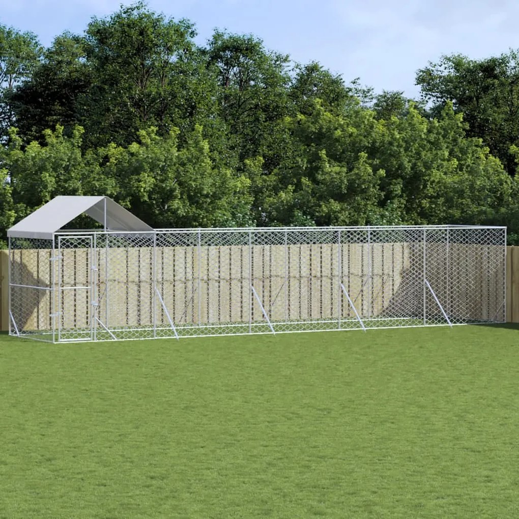 Venkovní psí kotec se střechou stříbrný 10 x 2 x 2,5 m ocel 3190468